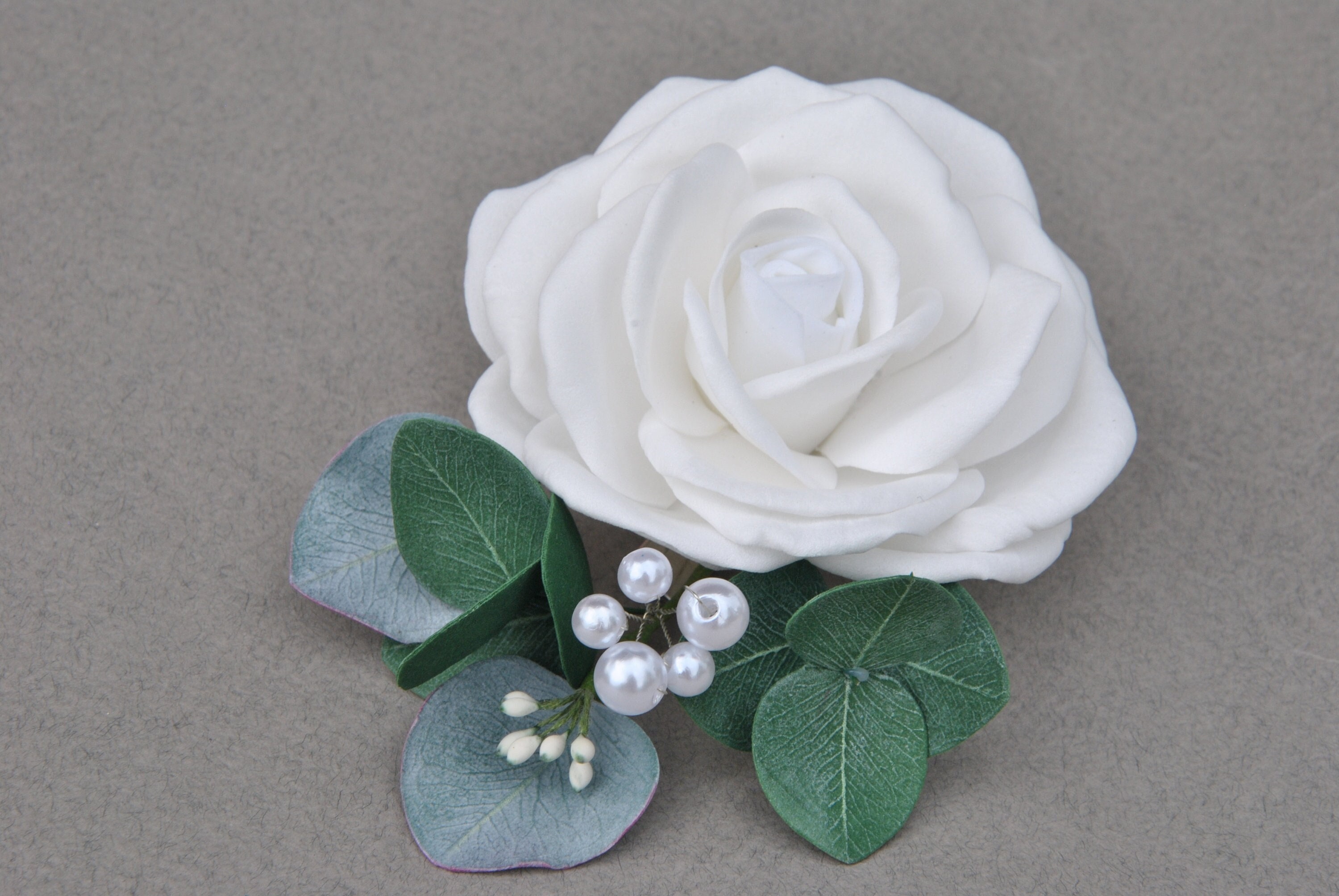 White Rose Wedding Flower Hair Clip Eucalyptus Pearl Bridal Hair Piece ...