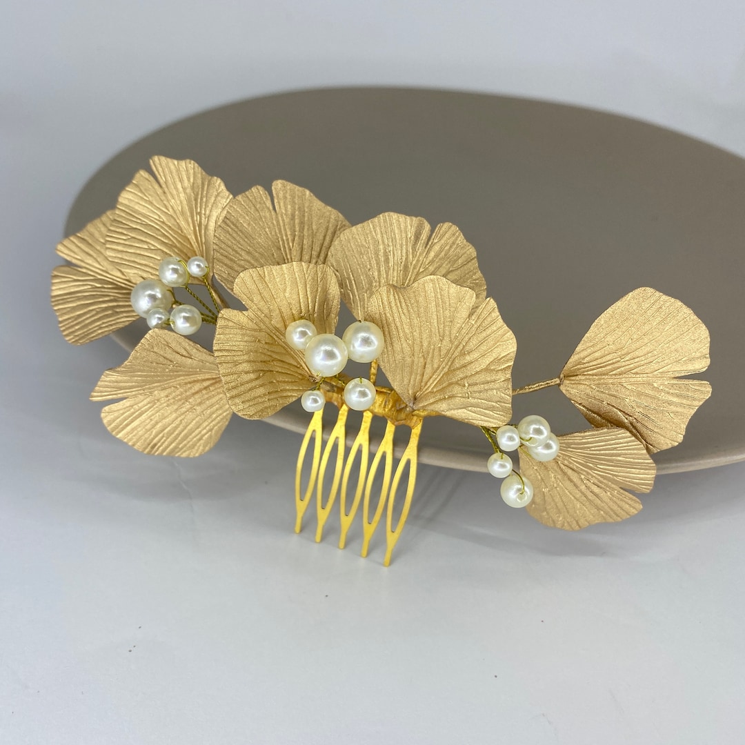 Gold Gingko Leaf Bridal Hair Comb: Handmade Wedding Headpiece - Etsy