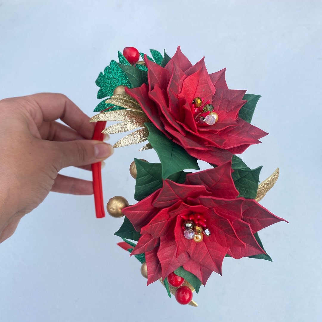 Christmas Headband Red Poinsettia Headband Poinsettia Fascinator Winter ...
