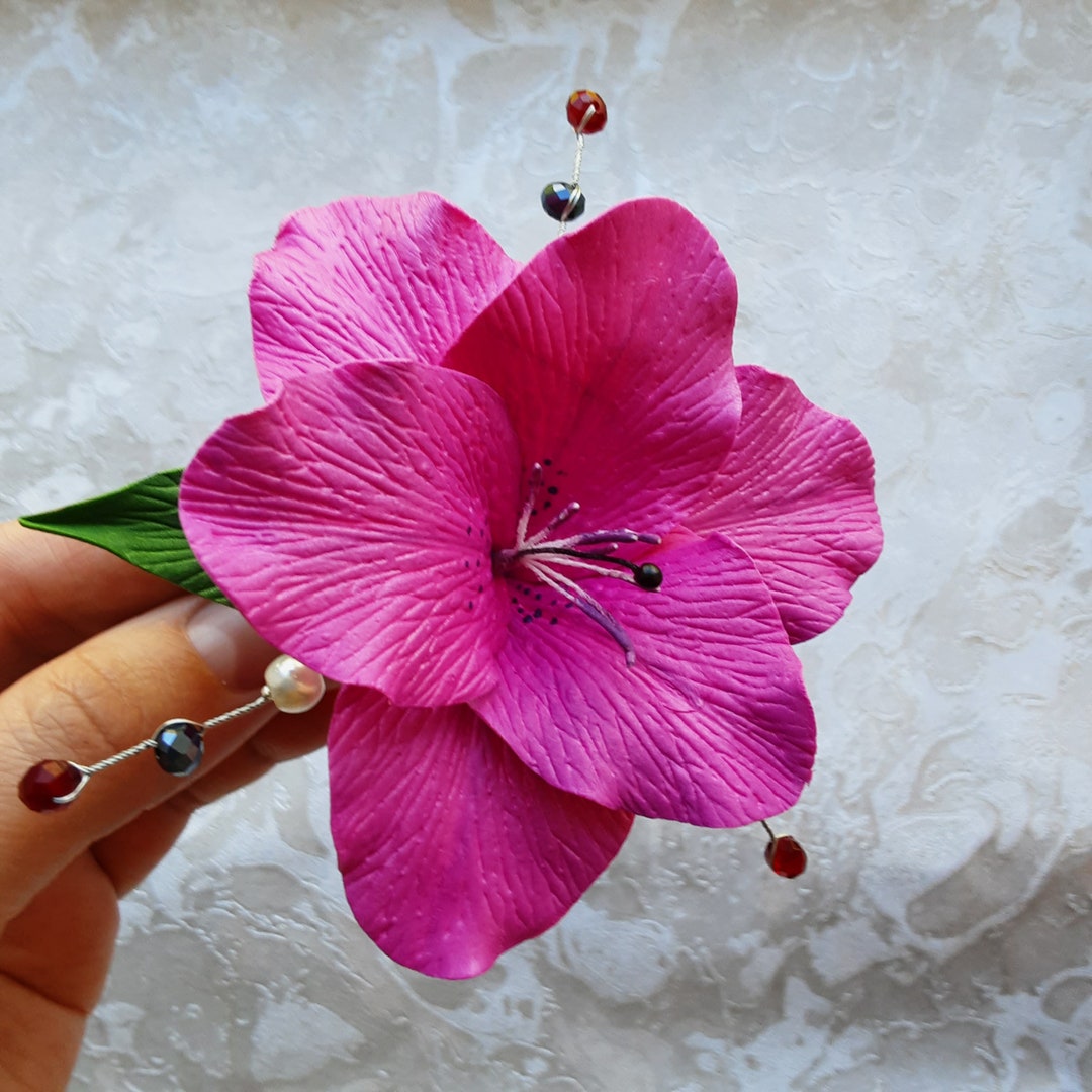 Fuchsia Hair Clip Hot Pink Flower Hair Clip Tropical Wedding Hair Piece ...