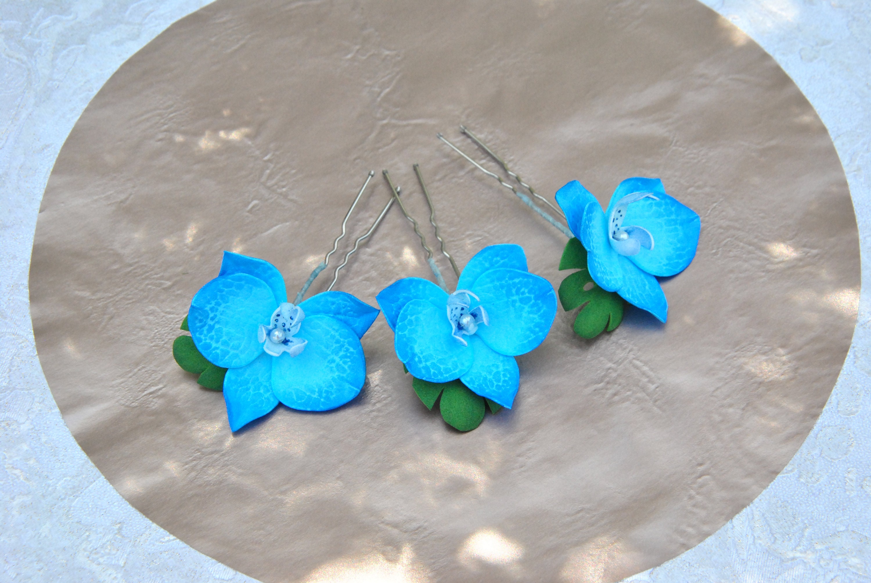 Blue Orchids Hair Pins Hawaiian Wedding Hair Piece Tropical - Etsy