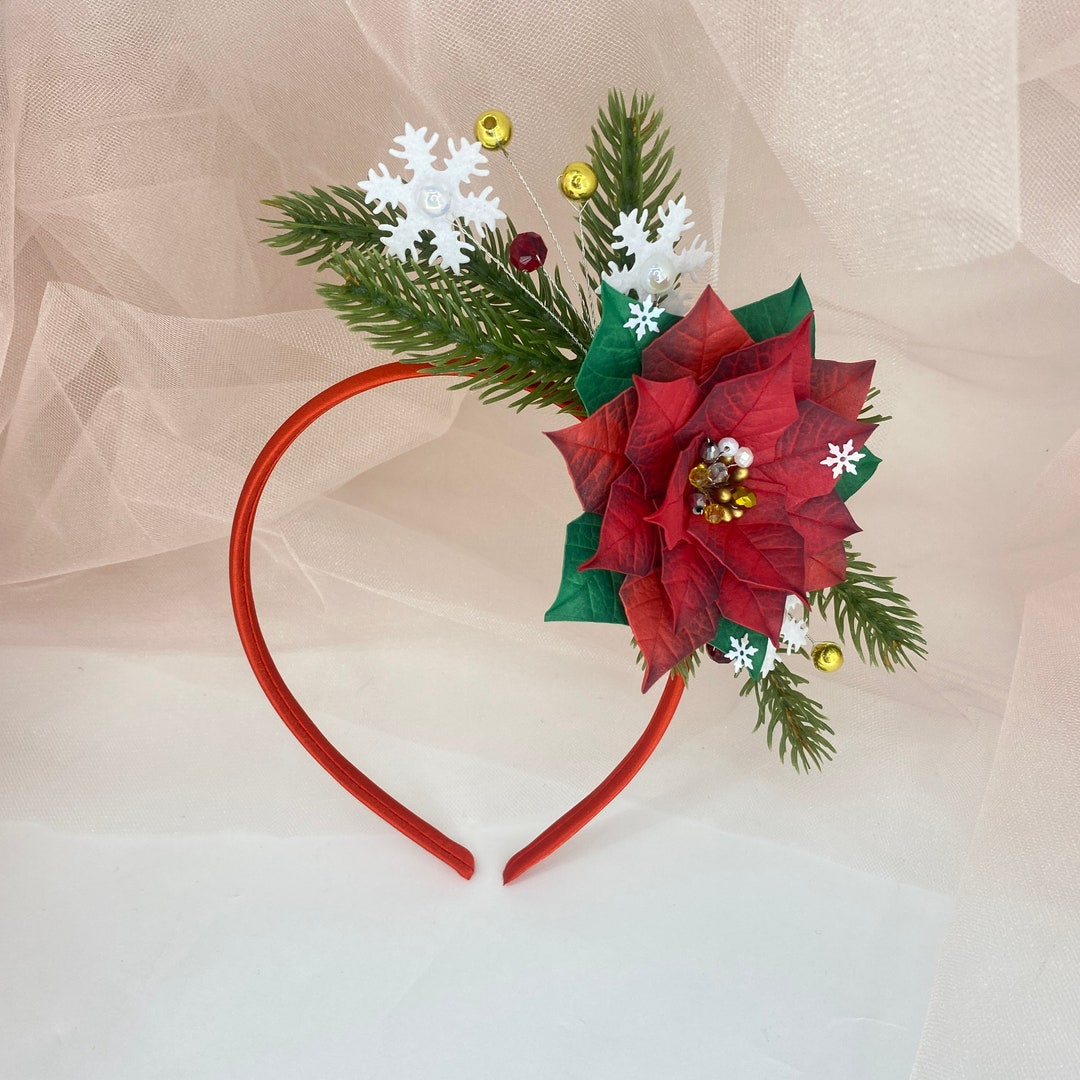 Red Poinsettia Christmas Headband Holly Headband Snowflake Baby Girl ...