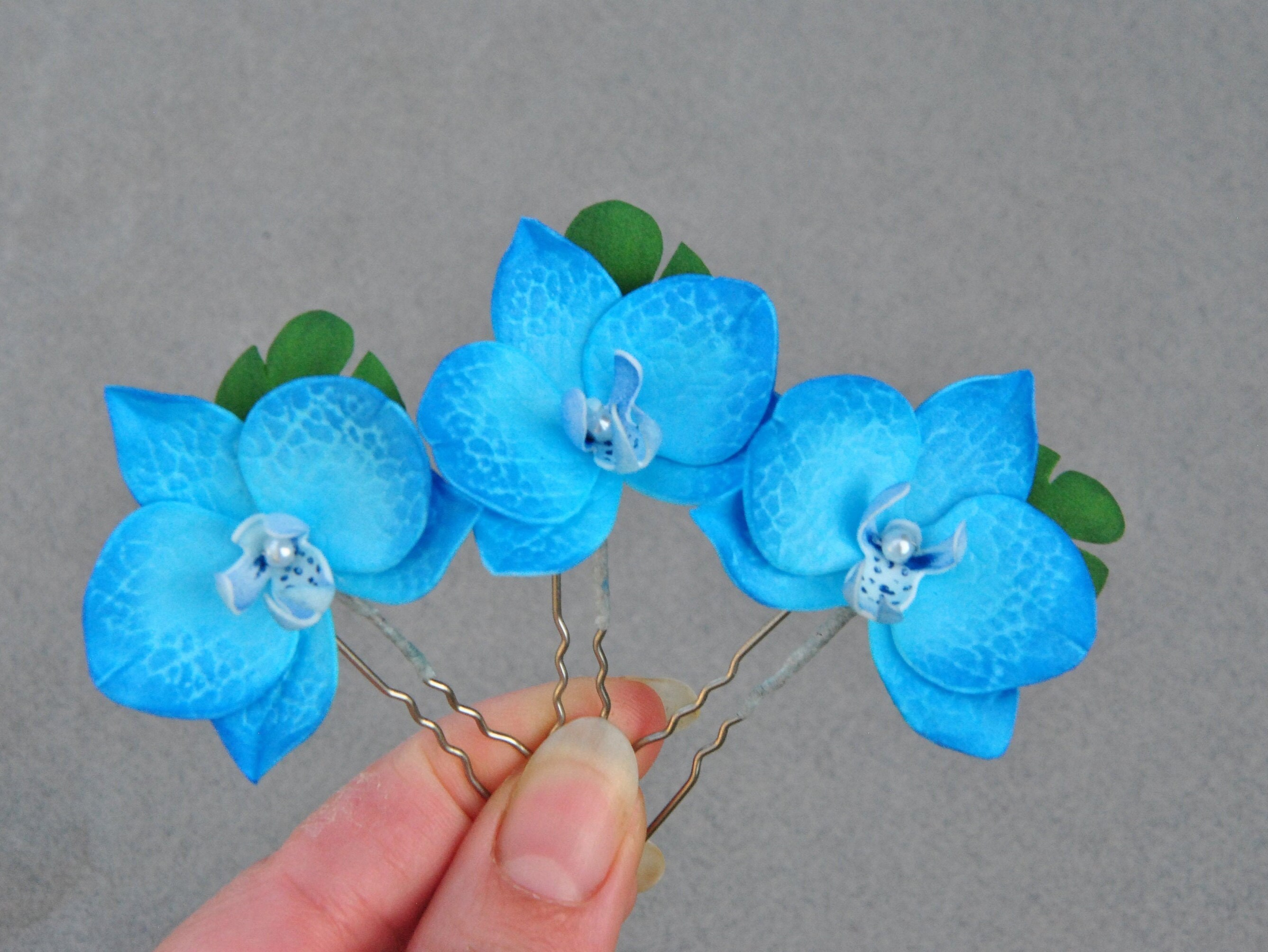 Blue Orchids Hair Pins Hawaiian Wedding Hair Piece Tropical - Etsy