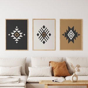 Aztec Wall Art, Set of 3 Aztec Print, Southwestern Wall Art, Boho ...
