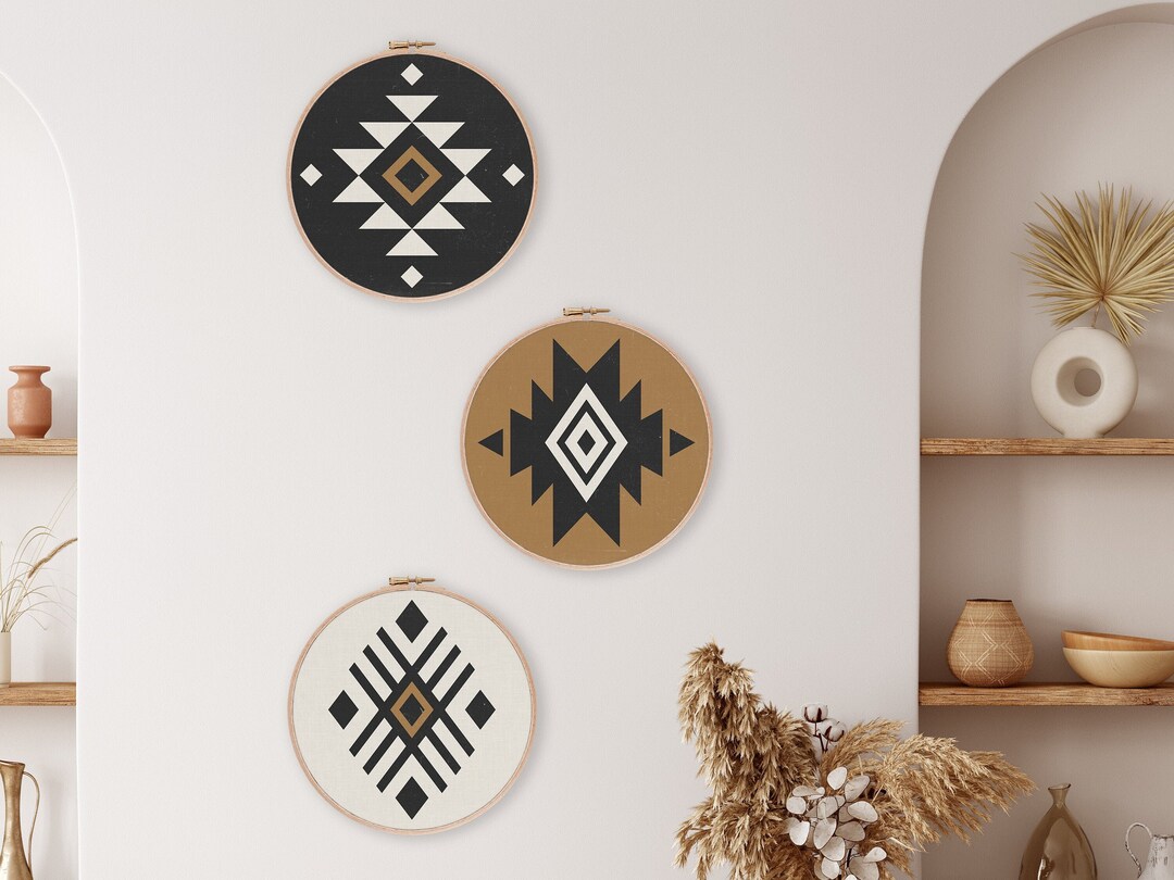 Aztec Gallery Wall Hanging Decor Set, Aztec Art, Canvas Wall Art, Boho ...