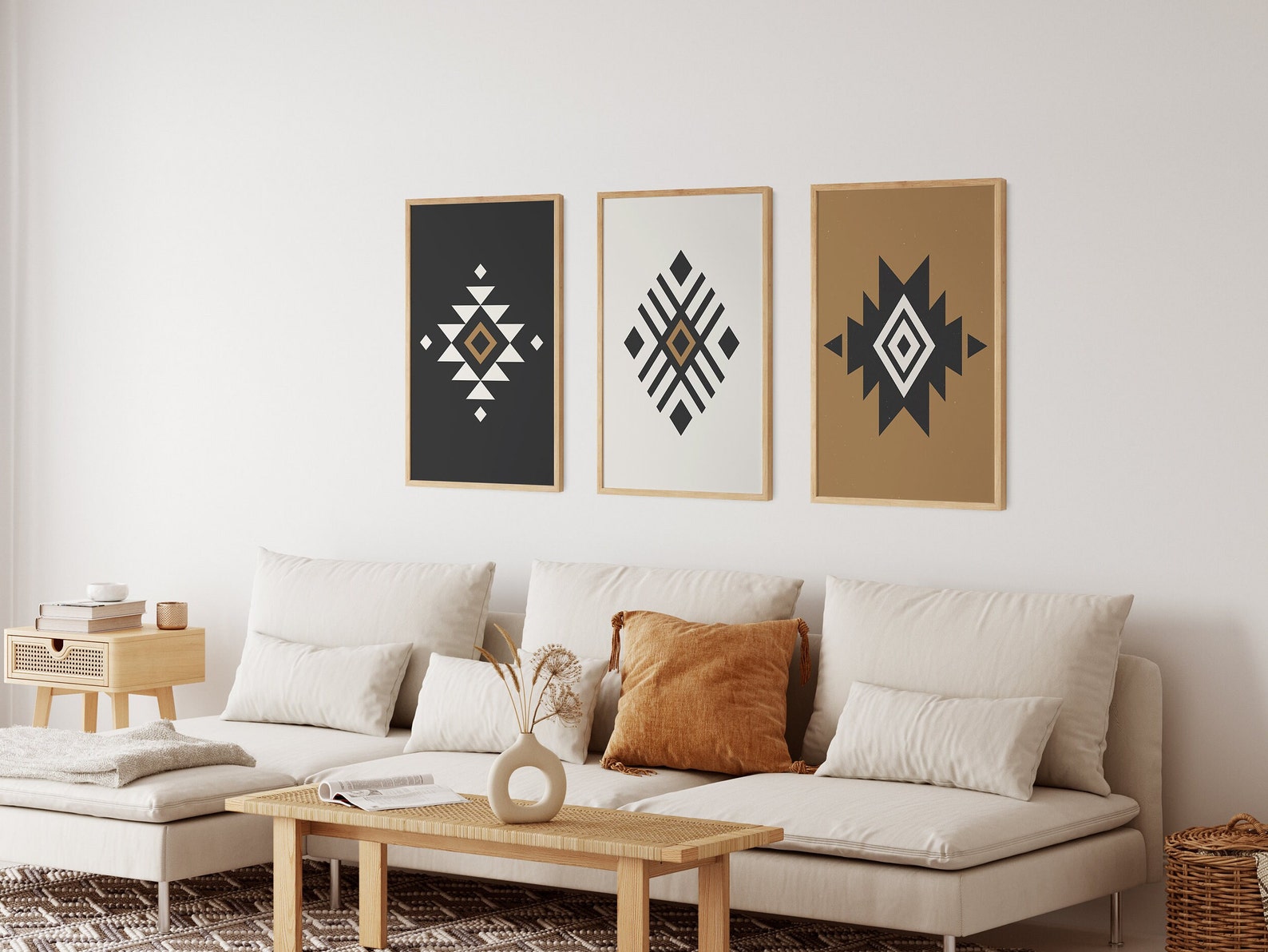 Aztec Wall Art, Set of 3 Aztec Print, Southwestern Wall Art, Boho ...