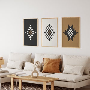 Aztec Wall Art, Set of 3 Aztec Print, Southwestern Wall Art, Boho ...