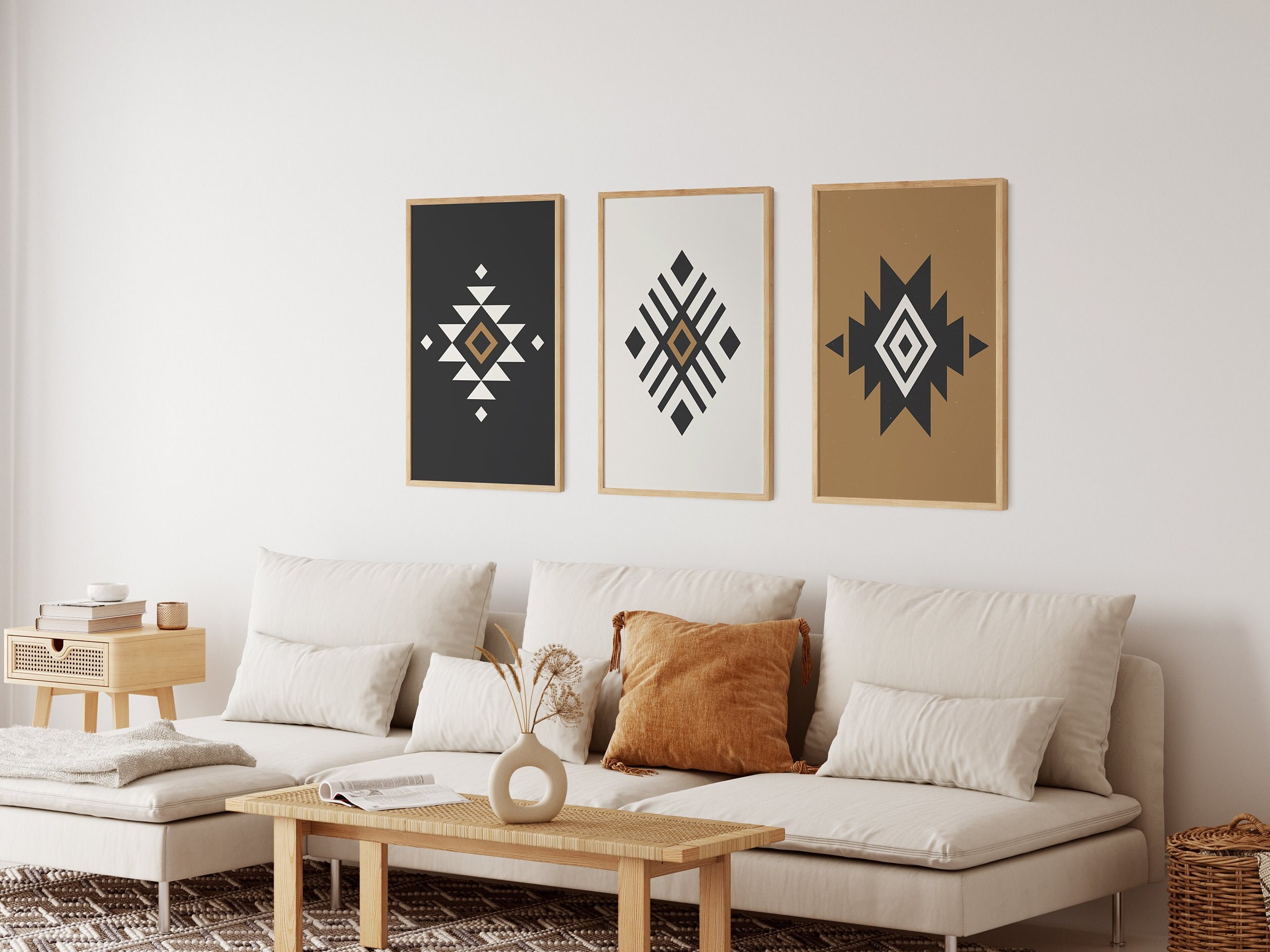 Aztec Wall Art, Set of 3 Aztec Print, Southwestern Wall Art, Boho ...