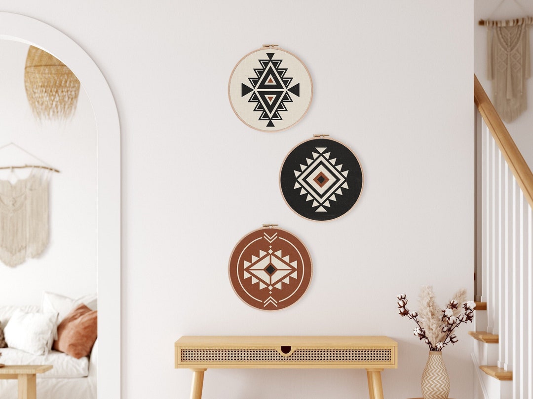 Southwestern Gallery Wall Hanging Set, Aztec Decor, Canvas Wall Art ...