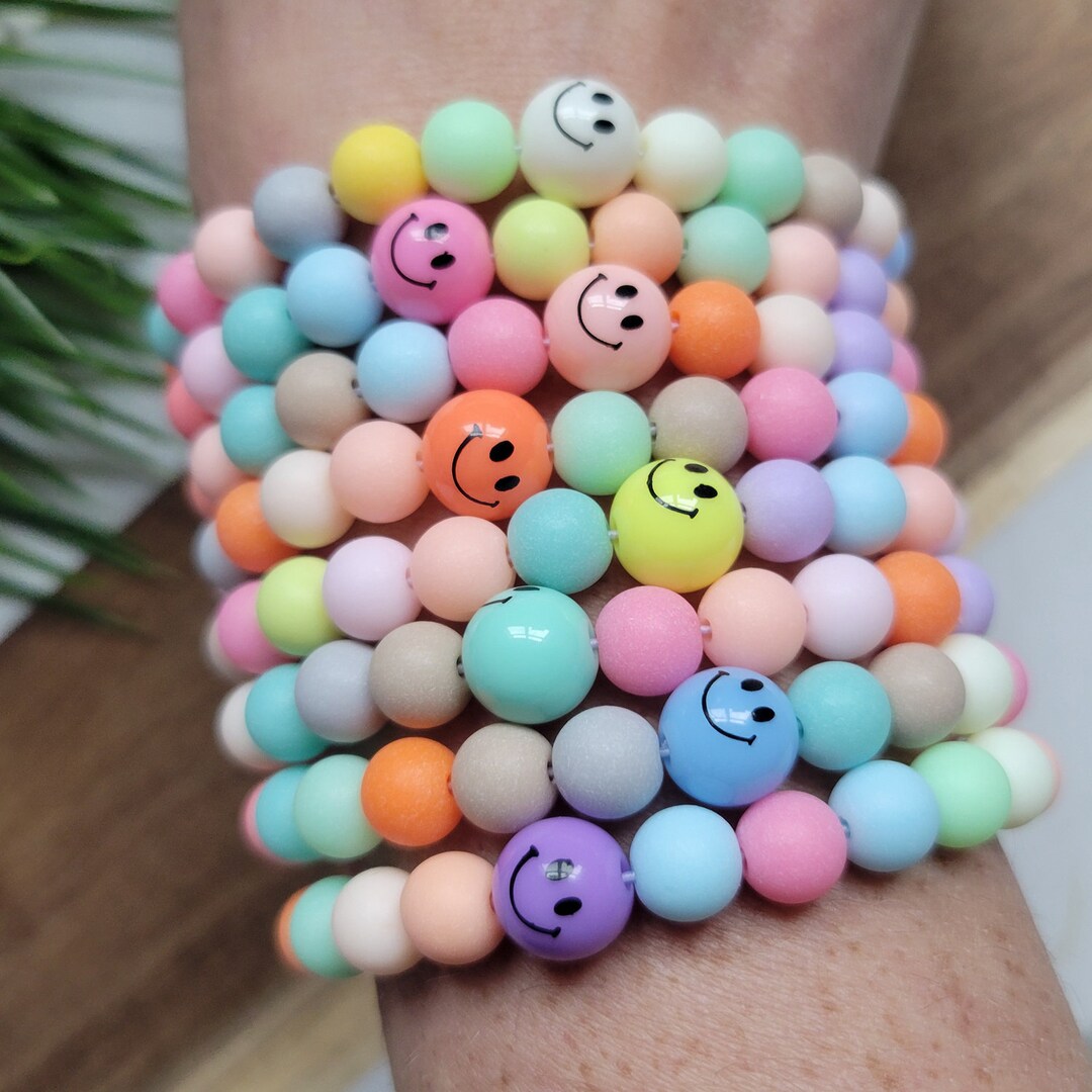 Smiley Face Bubble Bead Bracelet, Spring Colors, Easter Basket Stuffers ...
