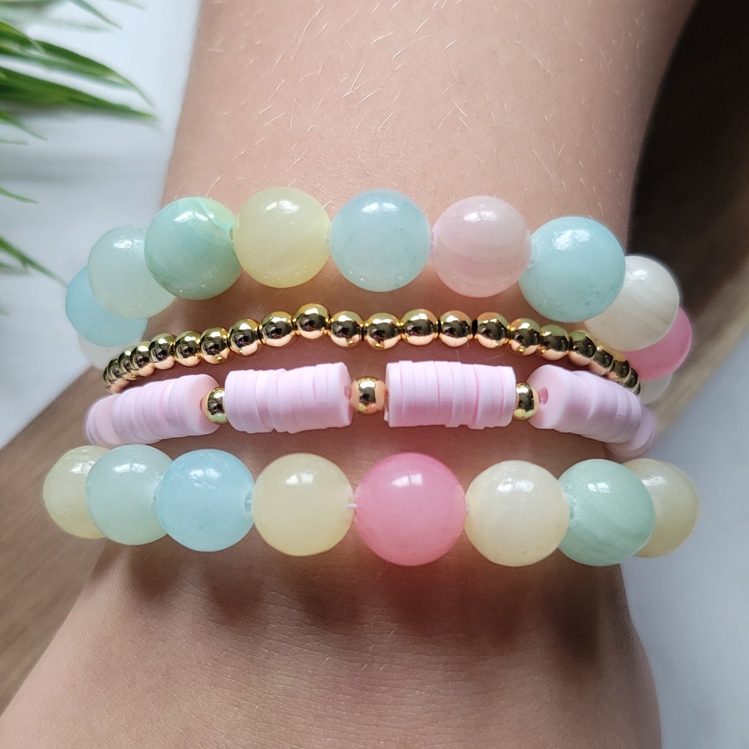 Pastel Quartz Bracelet, Clay Heishi Beaded Bracelet, Gemstone Jewelry ...