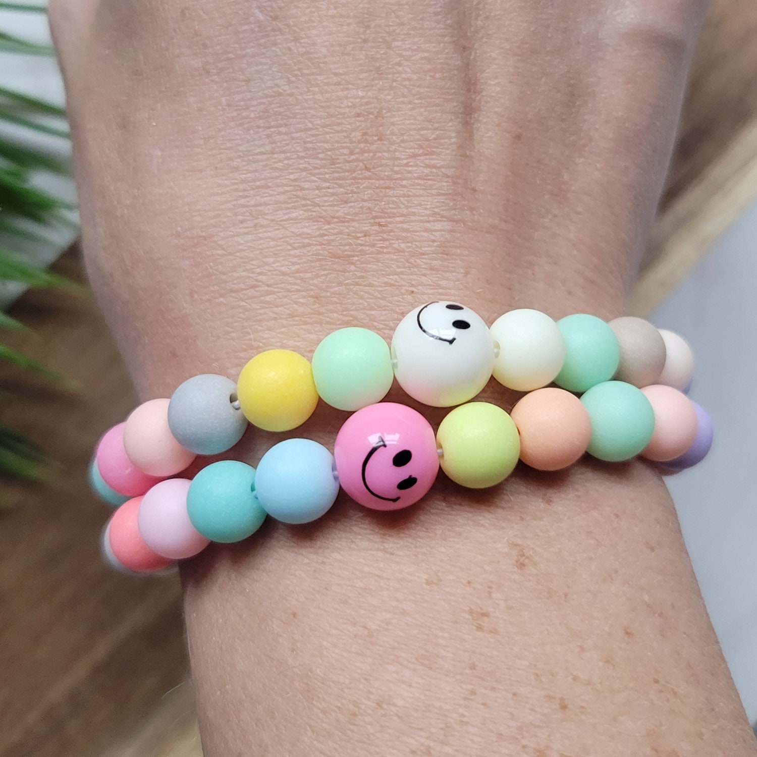 Smiley Face Bubble Bead Bracelet, Spring Colors, Easter Basket Stuffers ...