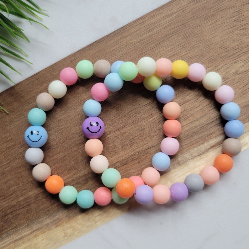 Smiley Face Bubble Bead Bracelet, Spring Colors, Easter Basket Stuffers, Friendship Bracelet ...