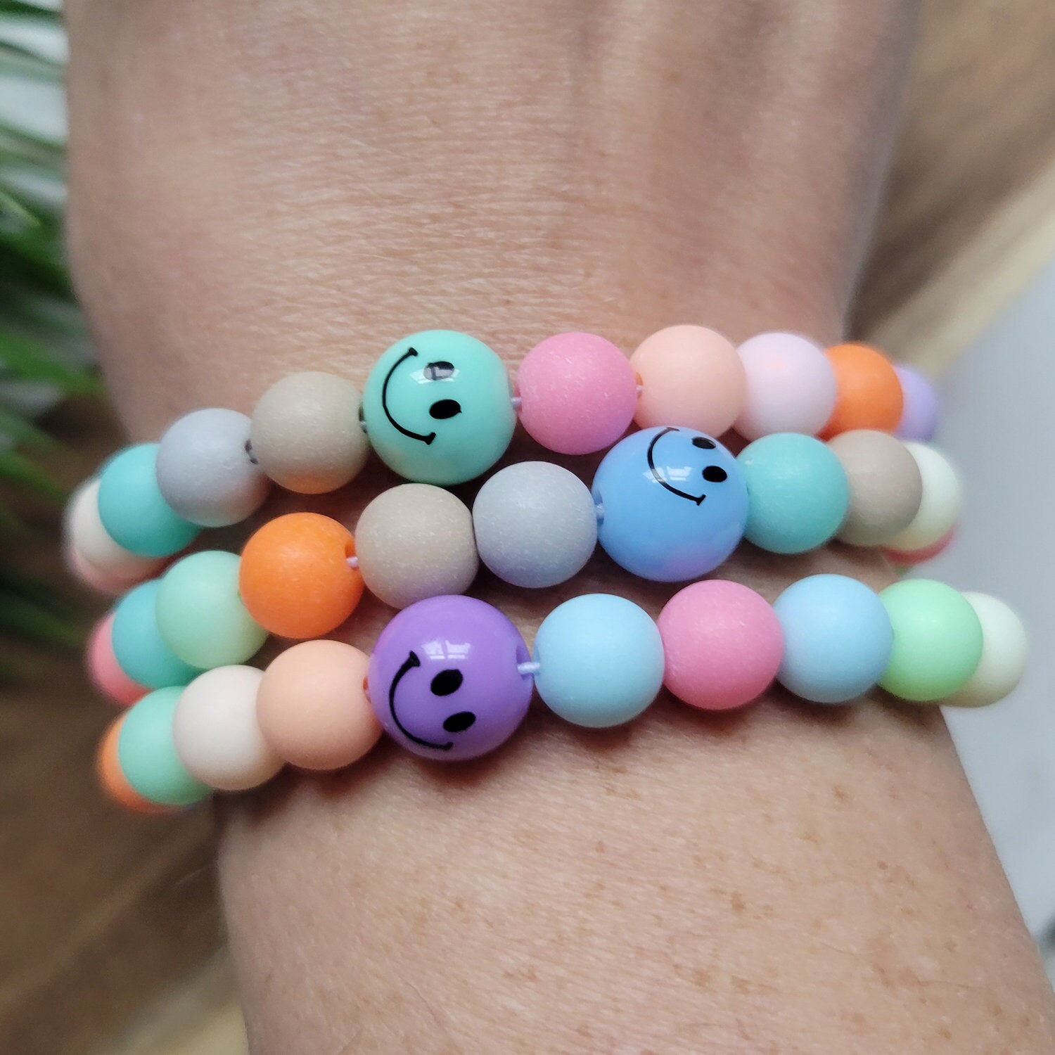Smiley Face Bubble Bead Bracelet, Spring Colors, Easter Basket Stuffers ...