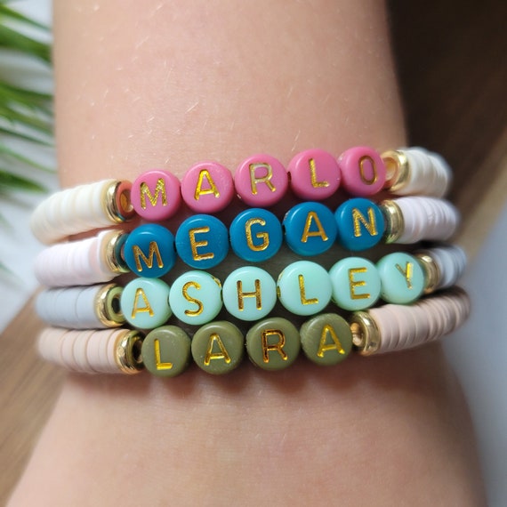 Custom Name Stretch Bracelet Personalized Friendship Bracelet Heishi Beaded Bracelet Gifts for Teachers Colorful Letter Name Jewelry Etsy