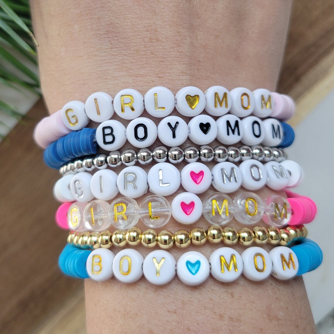 Boy Mom or Girl Mom Bracelet, Custom Heishi Clay Bead Bracelet, Gifts ...