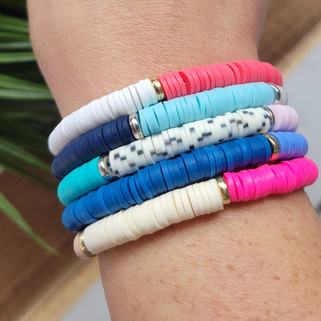 Custom Color Block Bracelet, Heishi Beaded Bracelet, Colorful Womens ...