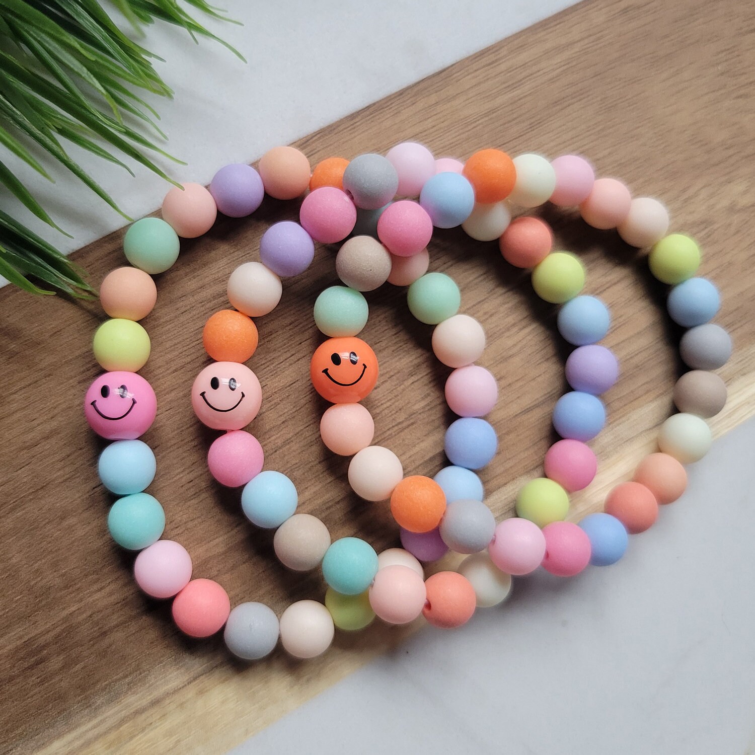 Smiley Face Bubble Bead Bracelet, Spring Colors, Easter Basket Stuffers ...