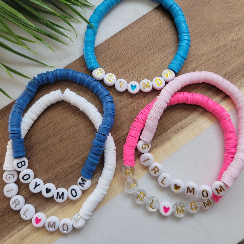 Boy Mom or Girl Mom Bracelet, Custom Heishi Clay Bead Bracelet, Gifts ...