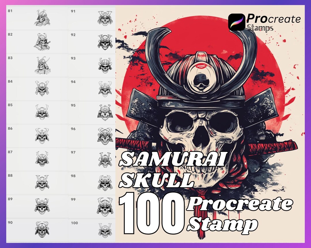100 Procreate Samurai Skull Stamps, Samurai Skull Brush for Procreate ...