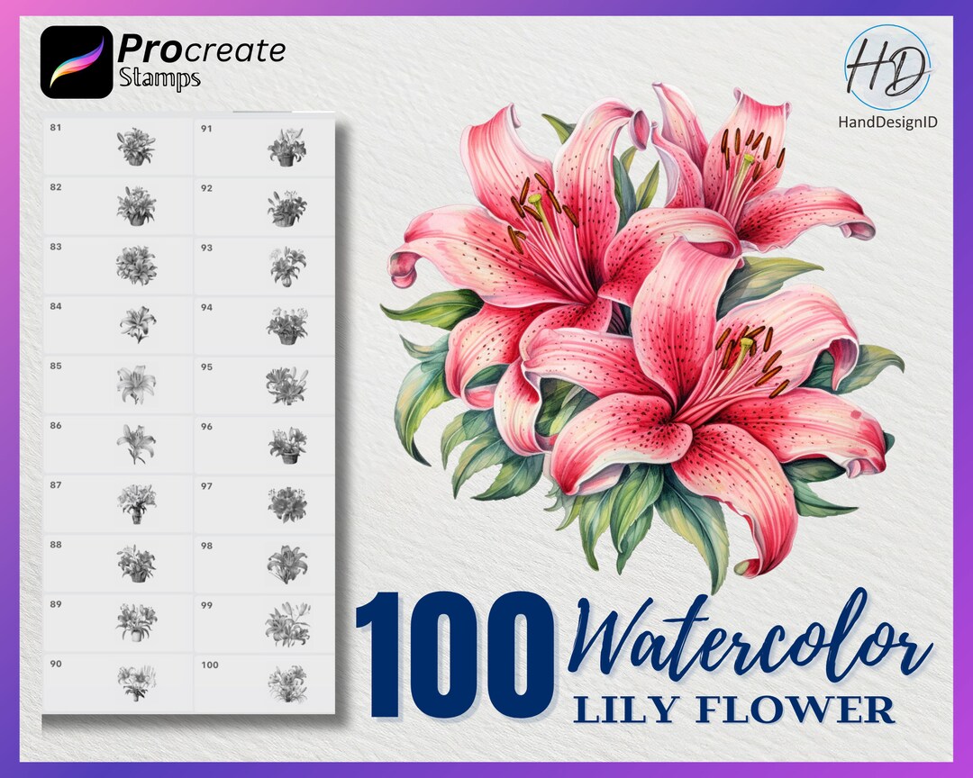 100 Watercolor Lily Flower Procreate Stamps (digital Download) - Etsy
