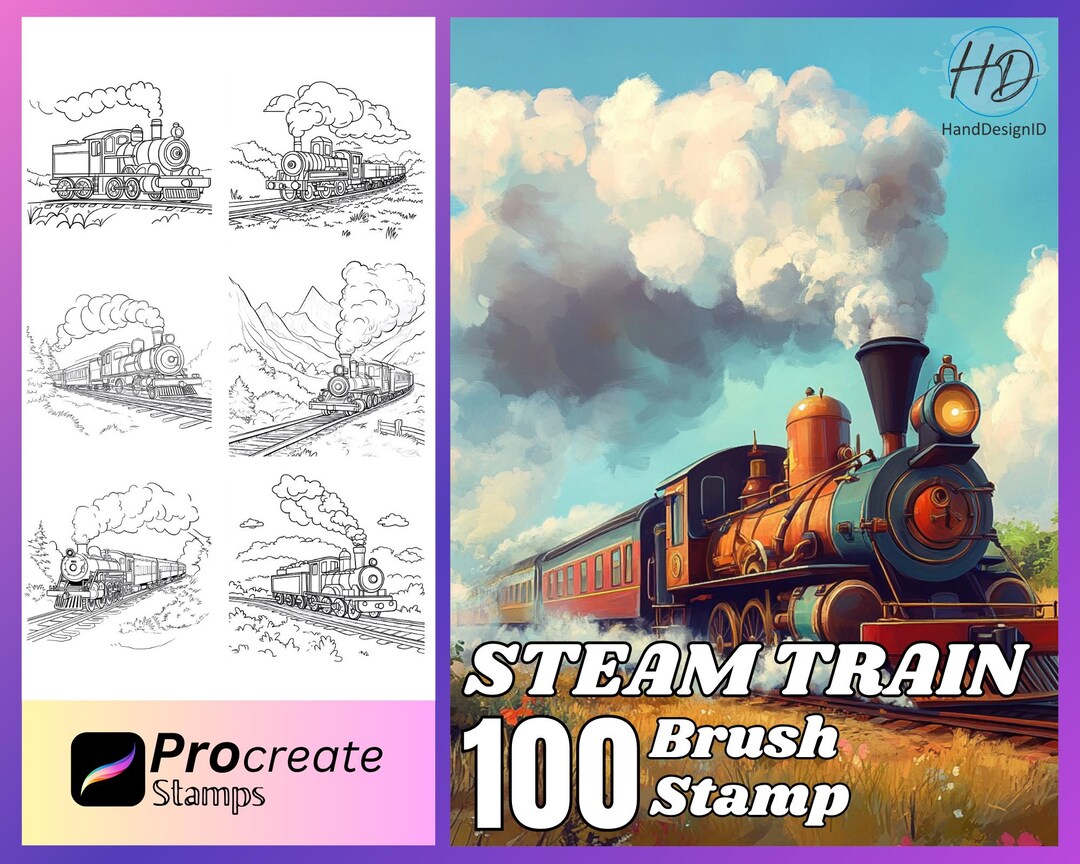 100 Steam Train Procreate Stamps: Brush Set (digital Download) - Etsy