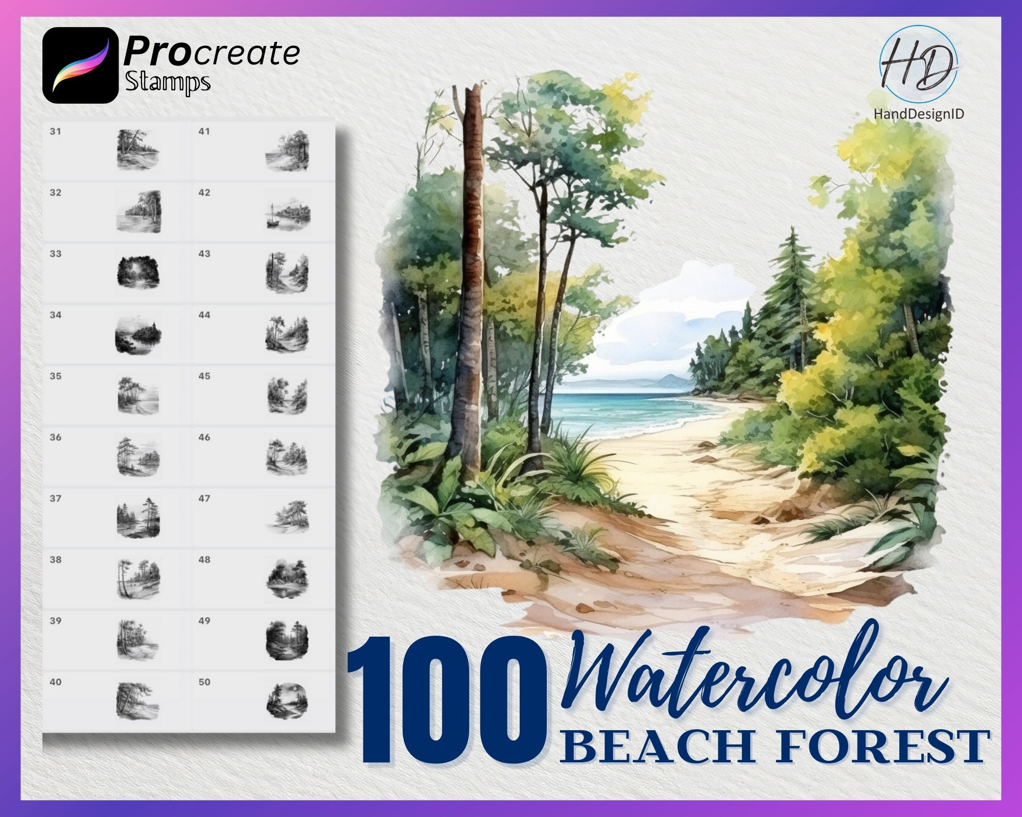100 Procreate Watercolor Beach Forest Stamps, Beach Stamps for ...