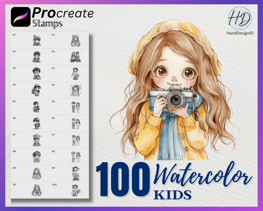 100 Procreate Watercolor Kids Stamps, Kids Stamps for Procreate ...