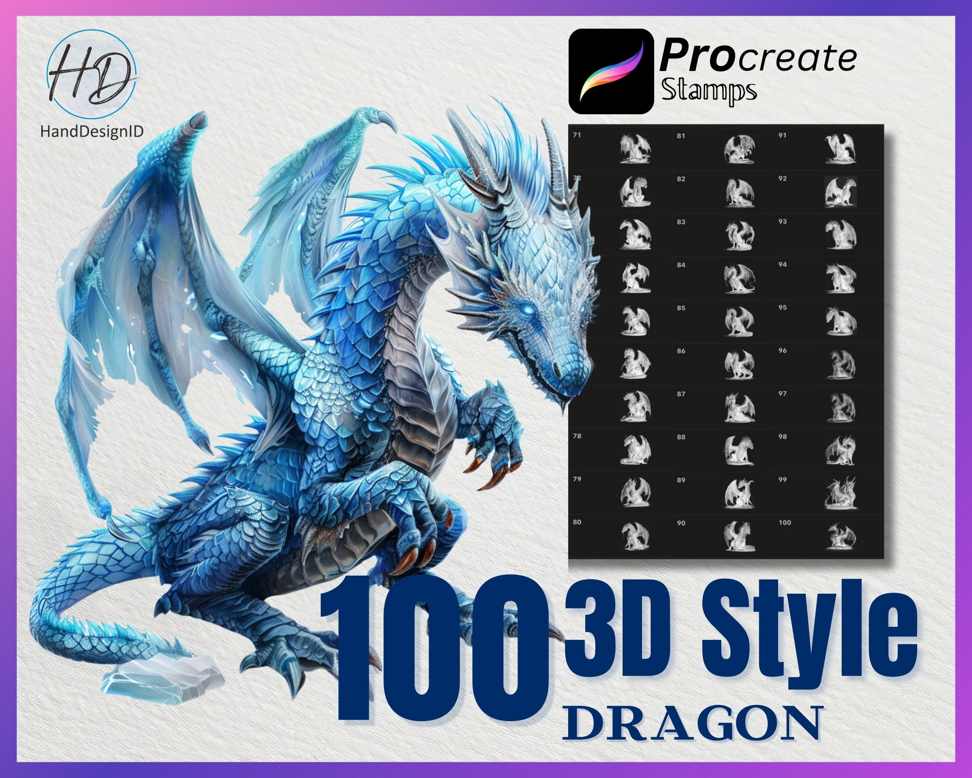 100 Procreate 3d Style Dragon Stamps, 3d Dragon Stamps for Procreate ...