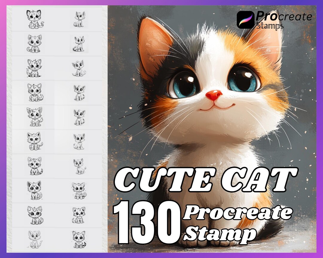 130 Procreate Cute Cat Stamps, Cute Cat Brush for Procreate, Cute Cat ...