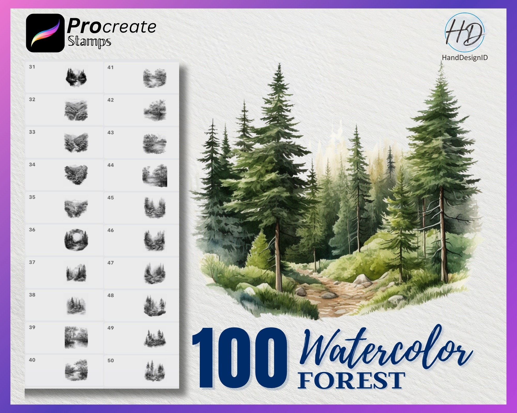 100 Procreate Watercolor Forest Stamps, Forest Stamps for Procreate ...