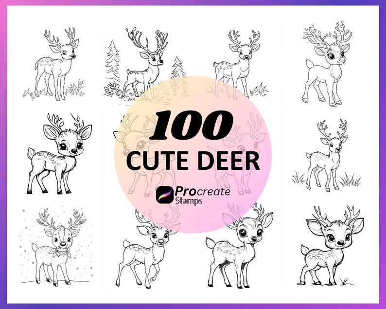 Cute Deer Procreate Stamps, Cute Deer Brush for Procreate, Animal ...