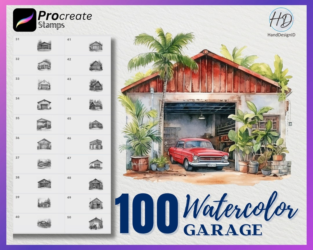 100 Procreate Watercolor Garage Stamps, Garage Stamps for Procreate ...