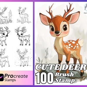 Cute Deer Procreate Stamps, Cute Deer Brush for Procreate, Animal ...