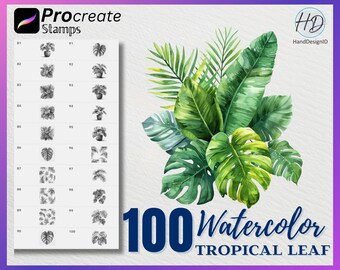 Buy Procreate Watercolor Stamps, Tropical Leaves Brushes, Tropical Leaf ...