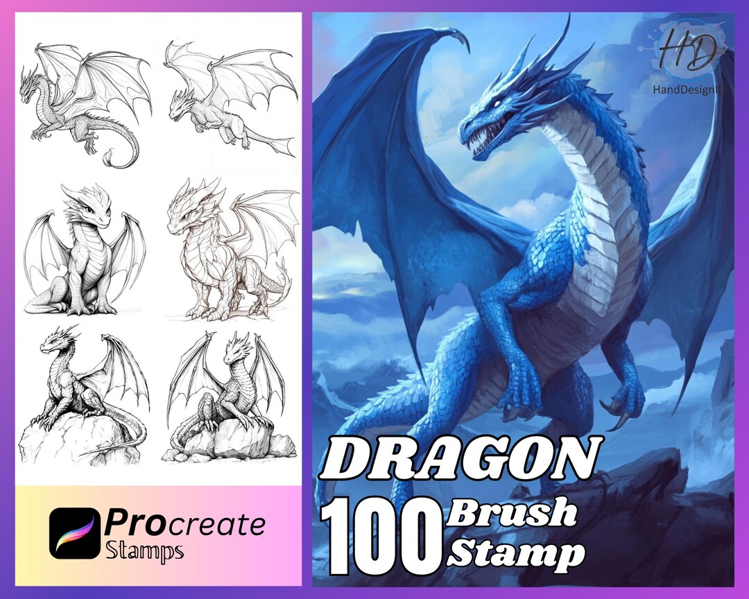 100 Dragon Procreate Stamps, Brush Procreate Stamp (digital Download ...