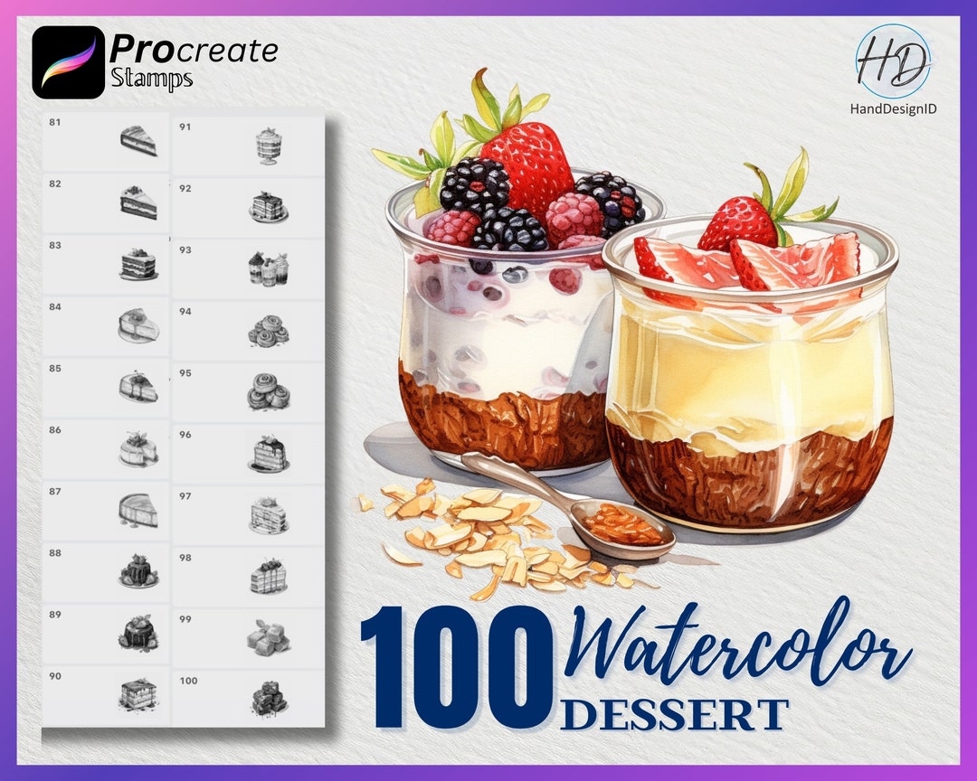 100 Watercolor Dessert Procreate Stamps (digital Download) - Etsy