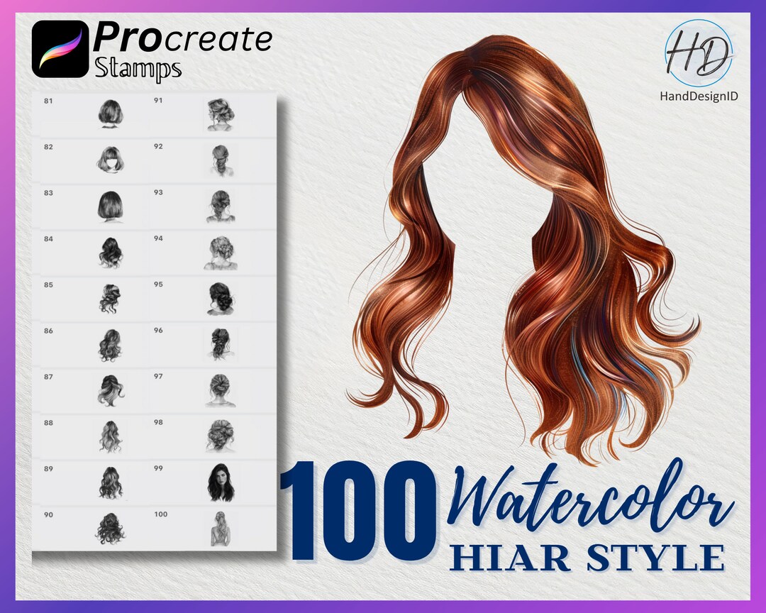 100 Procreate Watercolor Hairstyle Stamps, Hairstyle Stamps for ...