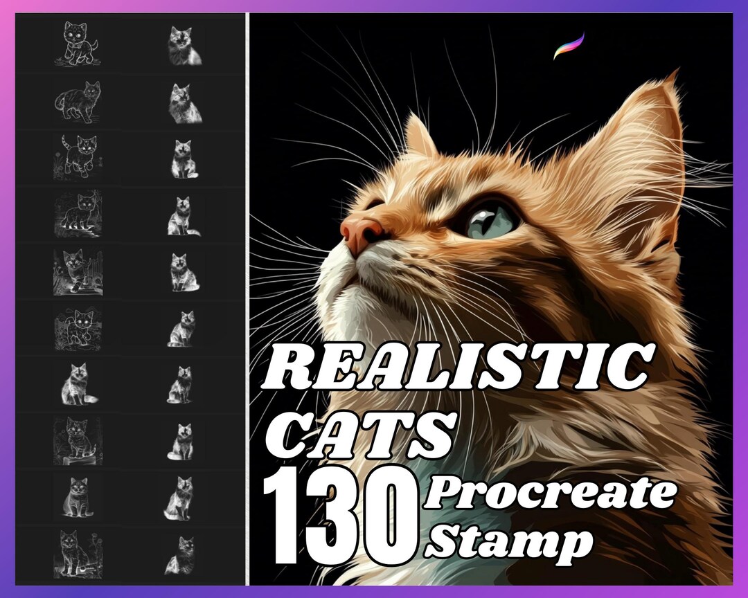 130 Procreate Realistic Cat Stamps, Realistic Cat Brush for Procreate ...