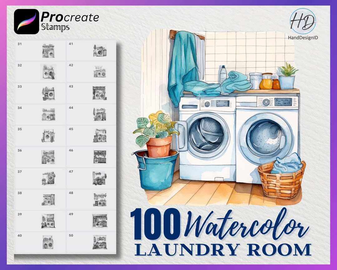 100 Procreate Watercolor Laundry Room Stamps, Laundry Stamps for ...