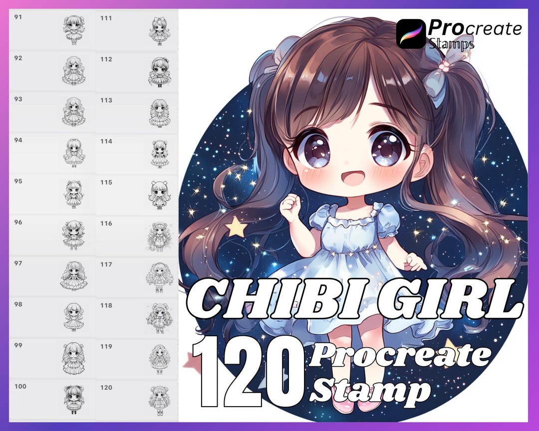 120 Chibi Girl Procreate Stamps (digital Download) - Etsy