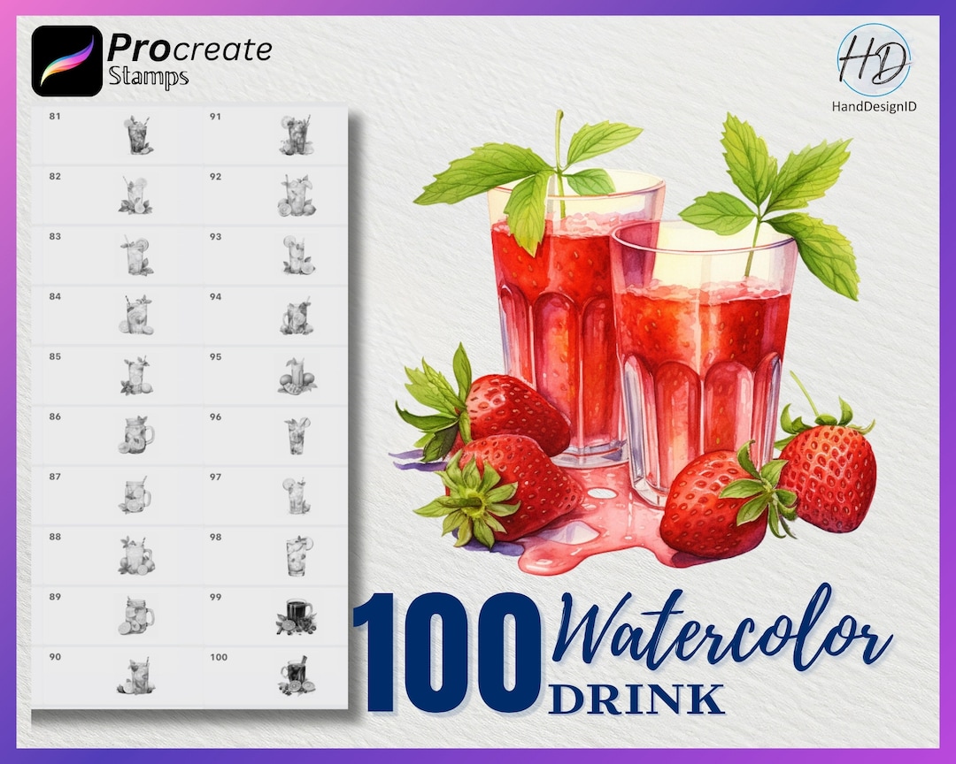 100 Watercolor Drink Procreate Stamps (digital Download) - Etsy