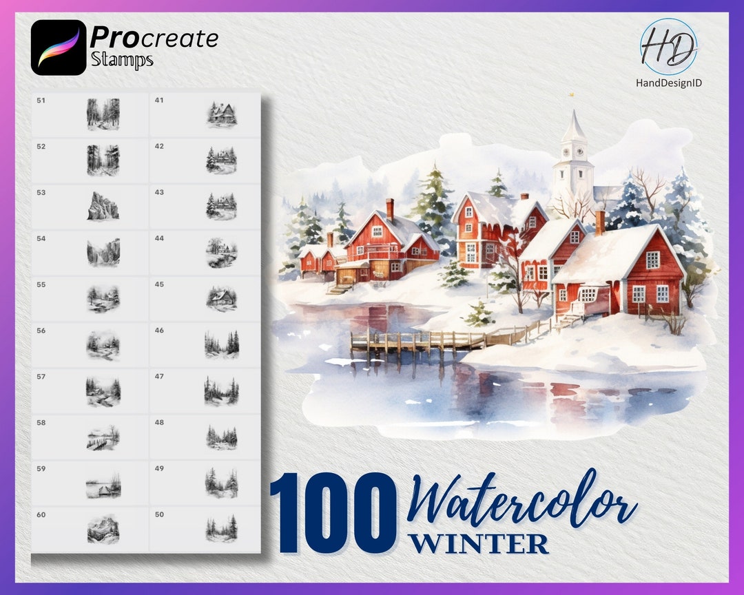 100 Watercolor Winter Procreate Stamps: Island Brush Set (digital ...