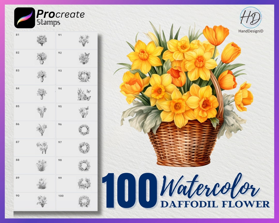 100 Procreate Watercolor Daffodil Flower Stamp, Daffodil Stamps for ...
