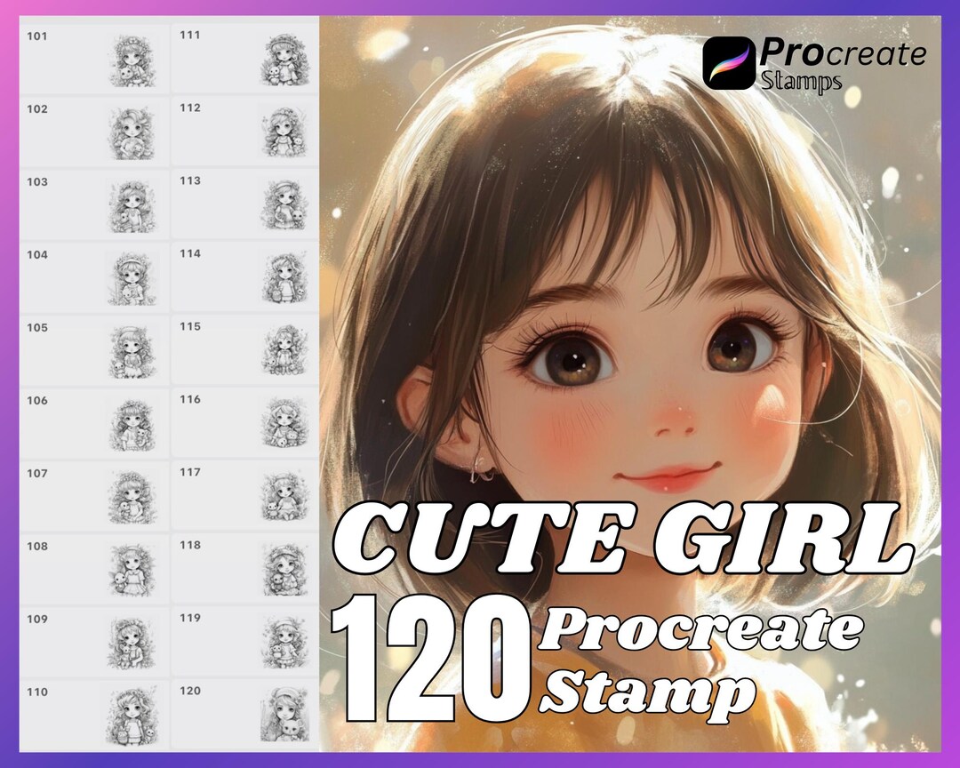 120 Procreate Cute Girl Stamps, Cute Girl Brush for Procreate, Cute ...