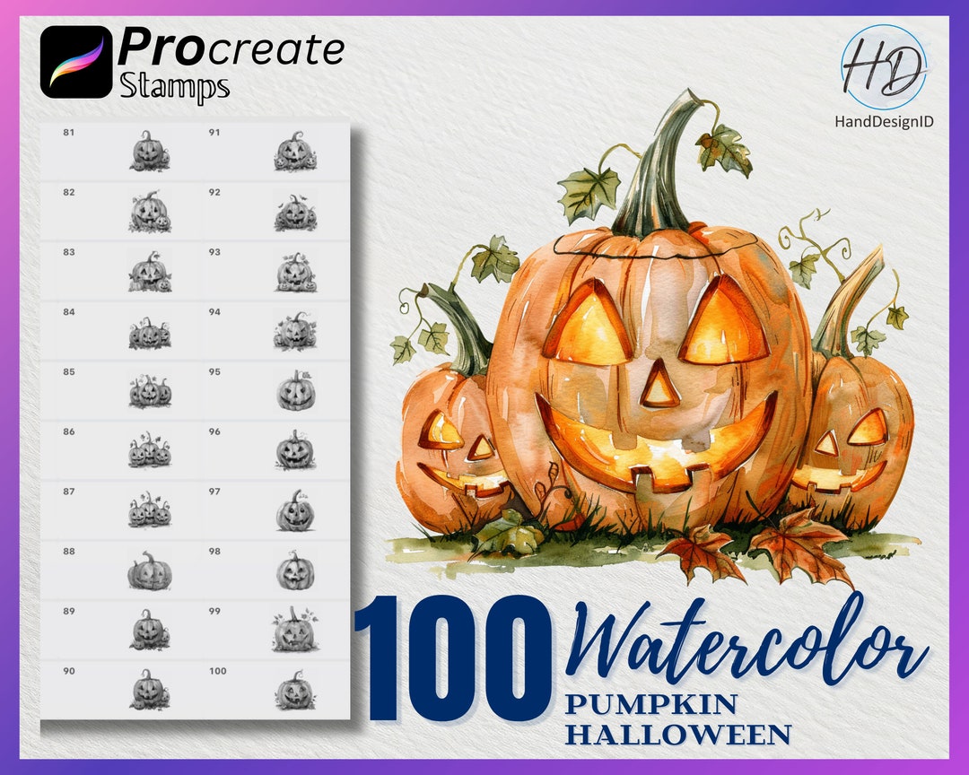 100 Watercolor Pumpkin Halloween Procreate Stamps (digital Download) - Etsy