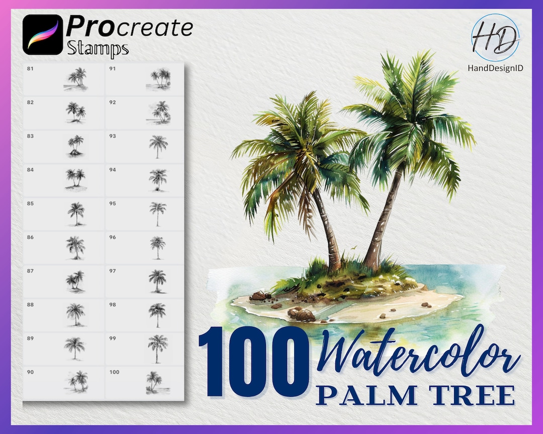 100 Procreate Watercolor Palm Tree Stamps, Palm Tree Stamps for ...