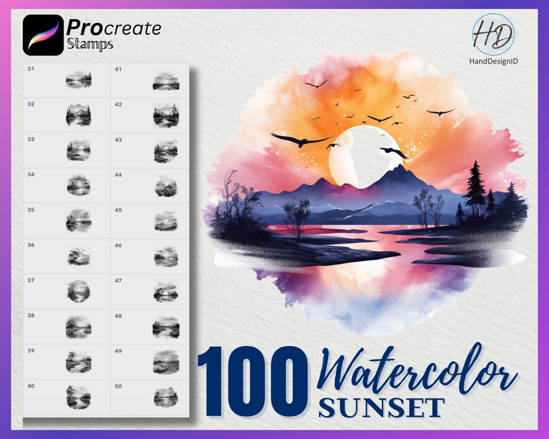 100 Procreate Watercolor Sunset Stamps, Sunset Stamps for Procreate ...