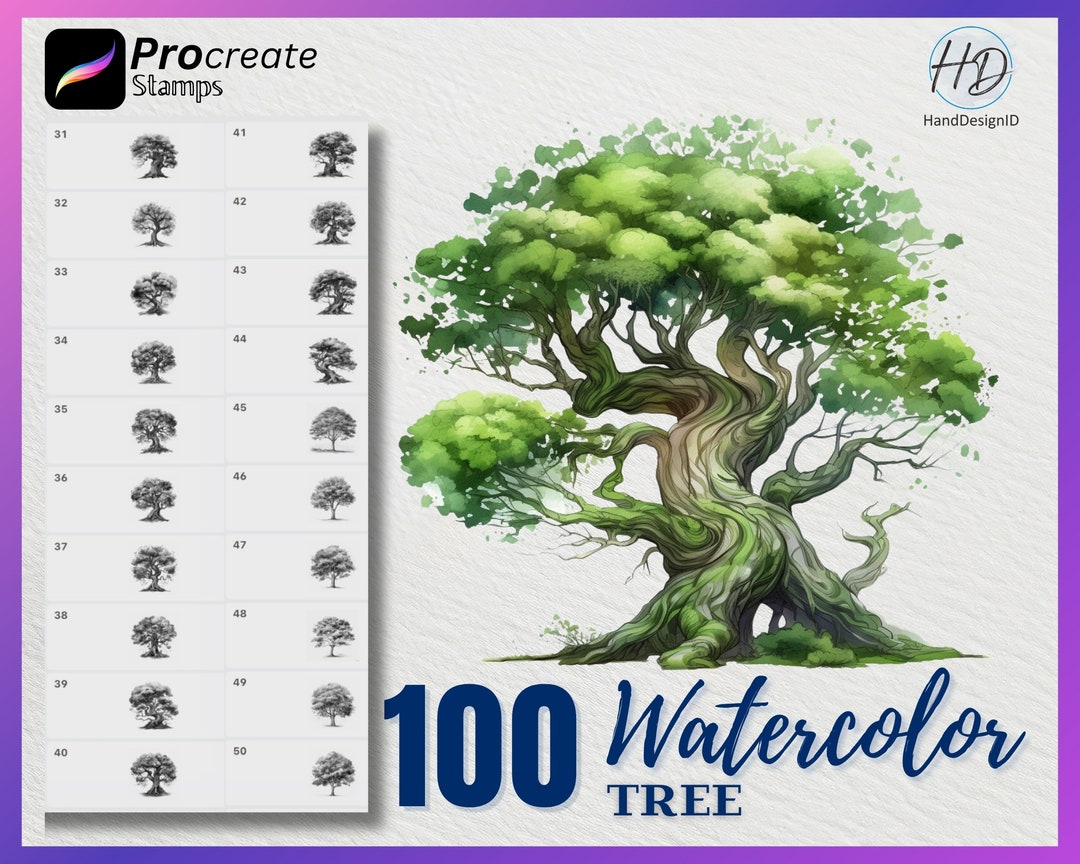 100 Watercolor Tree Procreate Stamps (digital Download) - Etsy