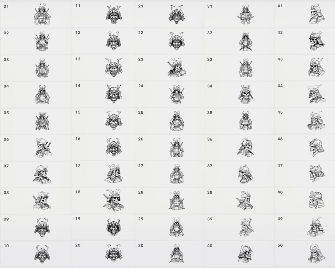 100 Samurai Skull Procreate Stamps: Digital Art Brushes (PDF) - Etsy